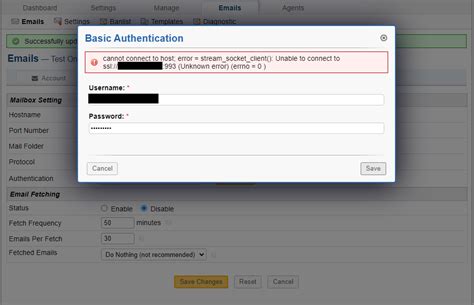 Error Configuring IMAP Stream Socket Client Unknown Error OsTicket