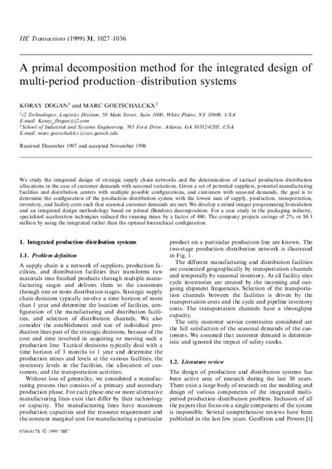 Pdf A Primal Decomposition Method For The Integrated Design Of Multi
