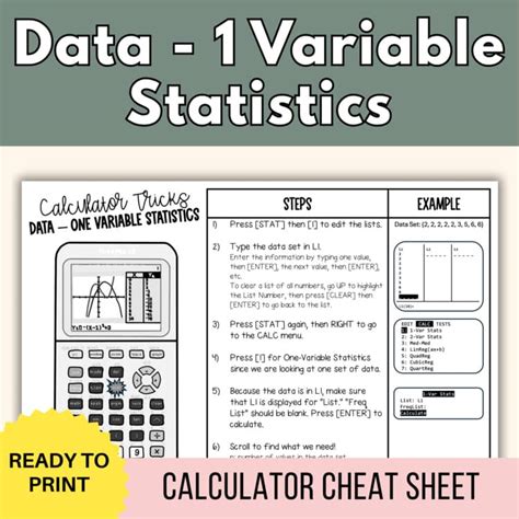 Data 1 Variable Statistics Cheat Sheet Ti84 Plus Graphing Calculator Tricks