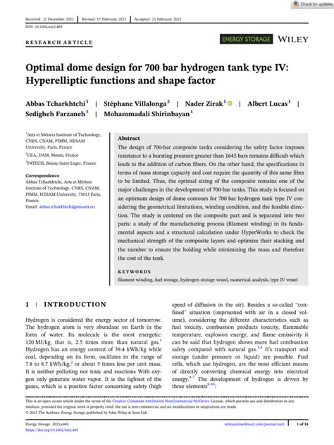 Energy Storage 2023 Optimal Dome Design For 700 Bar Hydrogen Tank