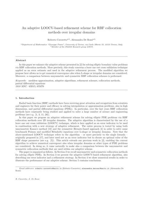 Pdf An Adaptive Loocv Based Refinement Scheme For Rbf Collocation