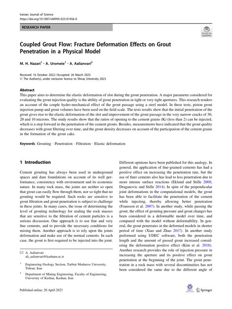 PDF Coupled Grout Flow Fracture Deformation Effects On Grout Penetration In A Physical Model