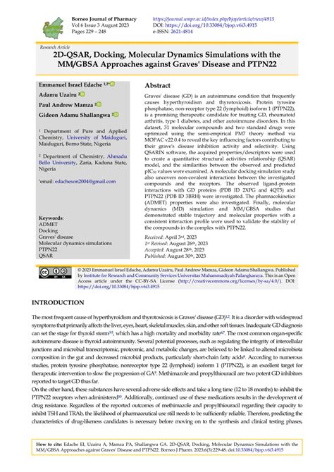 Pdf 2d Qsar Docking Molecular Dynamics Simulations With The Mm Gbsa Approaches Against Grave