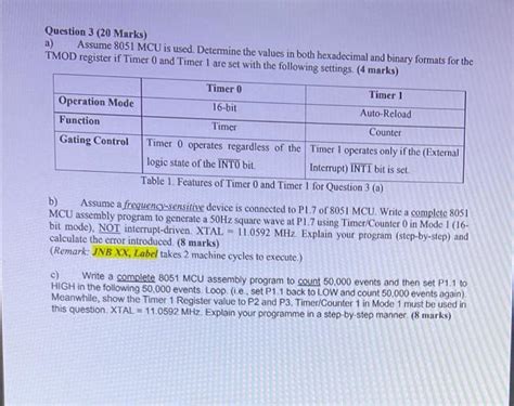 Solved Question 3 20 Marks A Assume 8051 Mcu Is Used