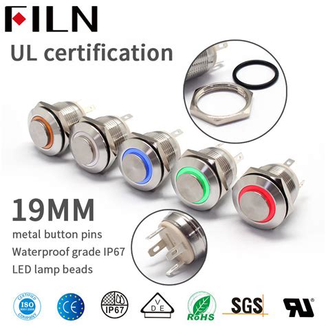Metal Push Button Light Switch Filn 19mm High Head 12v10a 4pin Filn Shopify