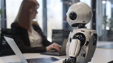 Humanoid Robot Working Alongside Human In A Modern Office Ai And Robotics In Professional