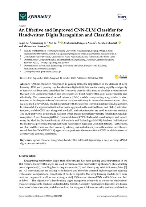 Pdf An Effective And Improved Cnn Elm Classifier For Handwritten