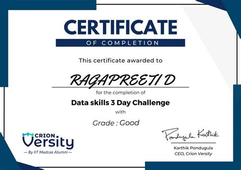 Ragapreeti D On Linkedin Dataskills Crionversity Dataanalysis Certification Techskills