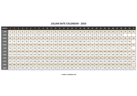 Julian Date Calendar 2026 Calendar Printable