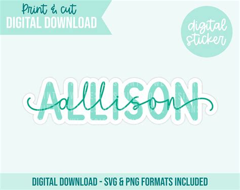 SVG PNG Cut File Custom Name Digital Sticker Printable Etsy
