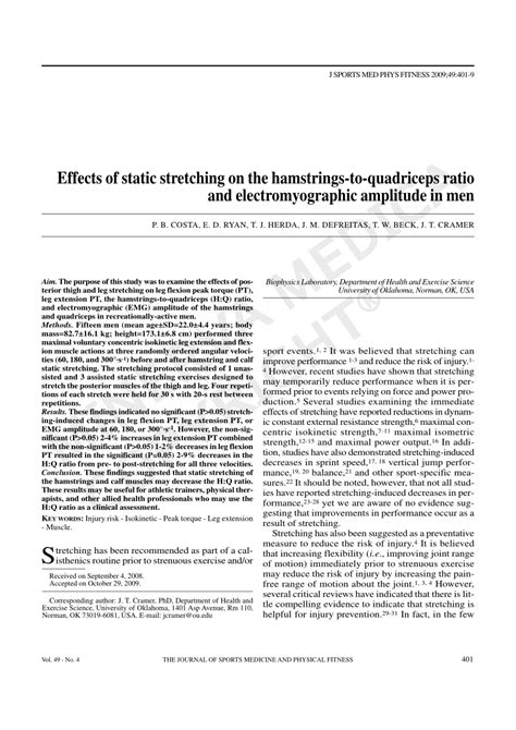 Pdf Effects Of Static Stretching On The Hamstrings To Quadriceps