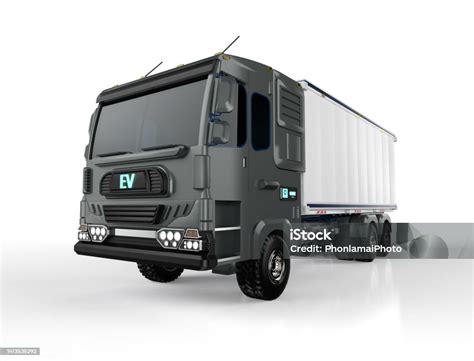Ev 물류 트레일러 트럭 또는 흰색 배경에 트럭 교통수단에 대한 스톡 사진 및 기타 이미지 교통수단 깨끗한 녹색 기술