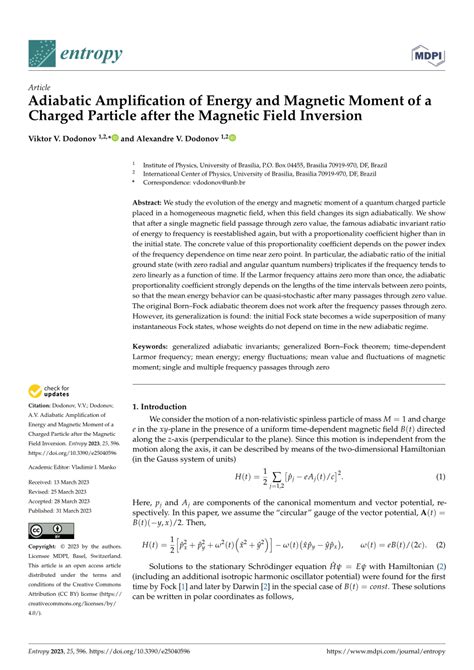 Pdf Adiabatic Amplification Of Energy And Magnetic Moment Of A