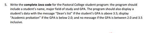 Solved Write The Complete Java Code For The Pastoral College