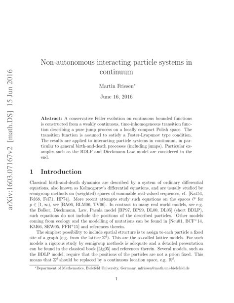 Pdf Non Autonomous Interacting Particle Systems In Continuum