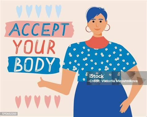 플러스 사이즈 여성 텍스트는 과체중 개념으로 몸을 받아 미용 체중 기준의 플랫 벡터 스톡 일러스트 여성스러움 개념에 대한 스톡