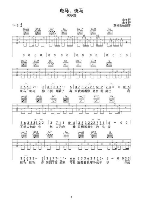 宋冬野《斑马斑马》吉他谱 曲谱宝