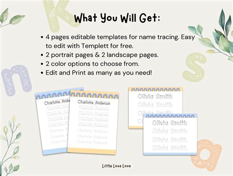 Custom Name Tracing Worksheets Personalized Handwriting Practice Template Digital Download