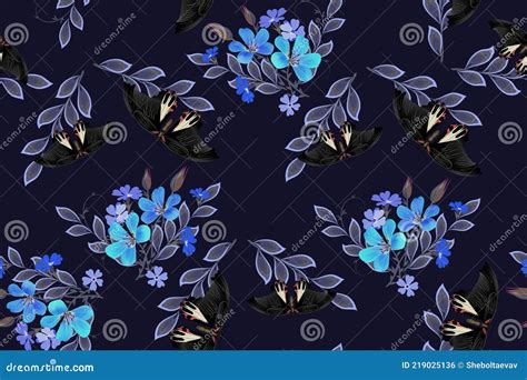 Fundo Floral Sem Costura Vetor Com Borboletas Borboletas Cauda