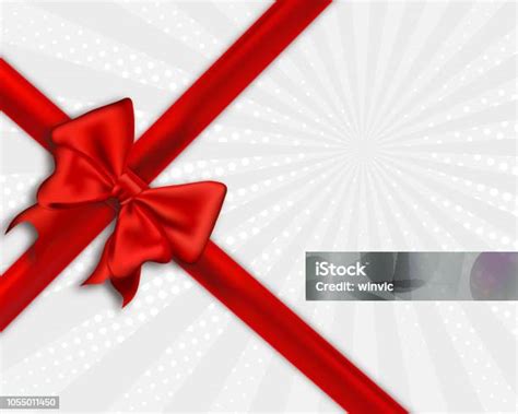 텍스트 벡터 일러스트 레이 션에 대 한 공간을 가진 백색 하프톤 배경에 빨간 실크 리본 활 판매 웹 배너 개념 현실 존재 패키지입니다 2019년에 대한 스톡 벡터 아트 및