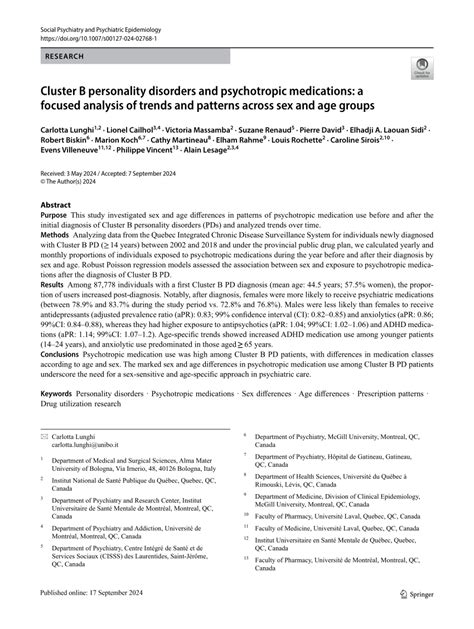 Pdf Cluster B Personality Disorders And Psychotropic Medications A