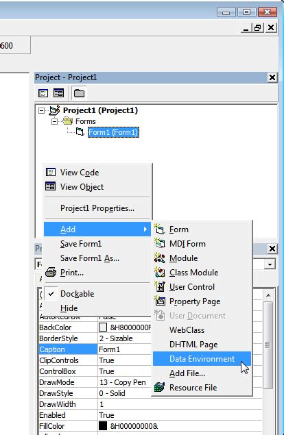 [vb6] data environment doesn t show and work vbforums