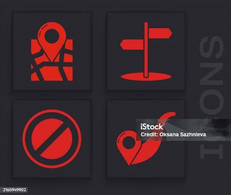경로 위치 위치 마커가 있는 접힌 지도 도로 교통 표지판 및 정지 표지판 아이콘을 설정합니다 벡터 거리에 대한 스톡 벡터 아트
