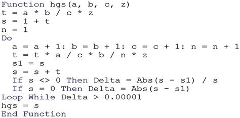 Vba Routine For The Hypergeometric Function ð 2 F 1 ½ Þ Calculation Download Scientific Diagram