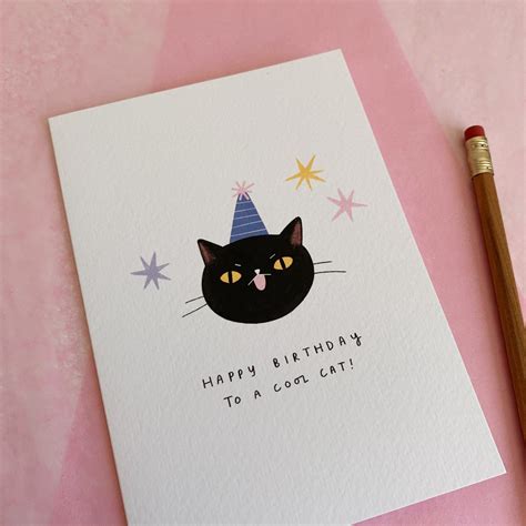 Happy Birthday To A Cool Cat Card Illustrated Cat Greetings Card