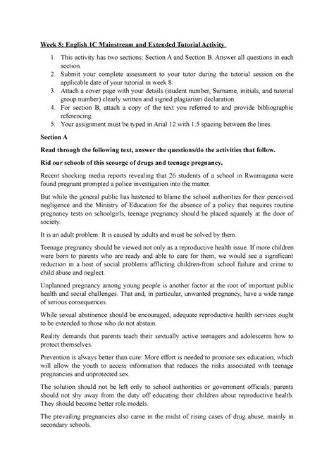 Week 8 Tutorial Activity Week 8 English 1c Mainstream And Extended