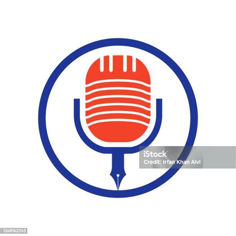 펜 마이크 컨퍼런스 팟 캐스트 라디오 로고 디자인 교육 팟 캐스트 벡터 로고 디자인 공부에 대한 스톡 벡터 아트 및 기타 이미지 공부 교육 기자 회견 Istock