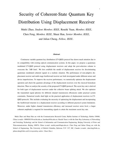 Pdf Security Of Coherent State Quantum Key Distribution Using