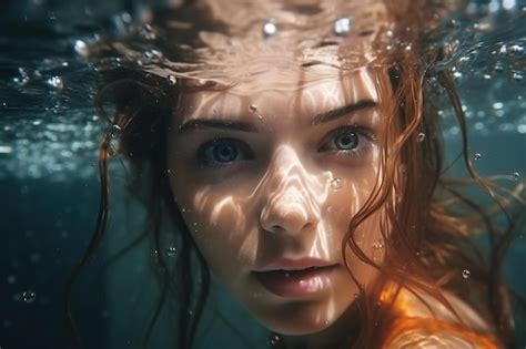 Premium Ai Image Young Cute Woman Model Swimming Underwater