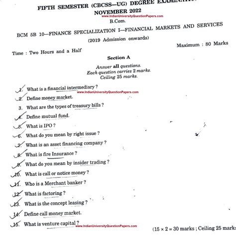 University Of Calicut Ug Bcom 5th Sem Bcm 5b 10 Finance Specialization