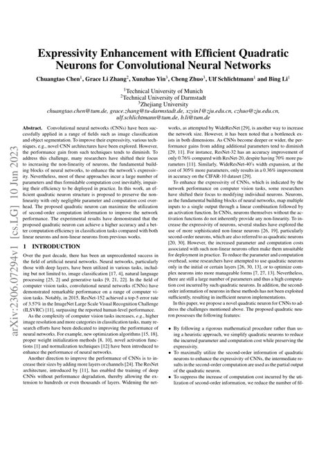 Pdf Expressivity Enhancement With Efficient Quadratic Neurons For