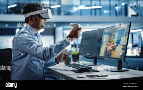 Industrial Software Developer Writing Code And Testing 3d Interior