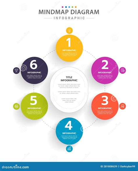 Infographic 6 Steps Modern Mindmap Diagram With Circle Topics Vector