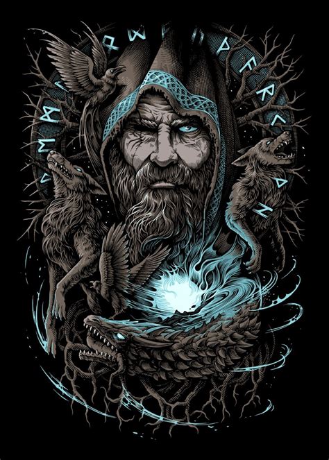 Odin Viking Mythology God Poster Picture Metal Print Paint By