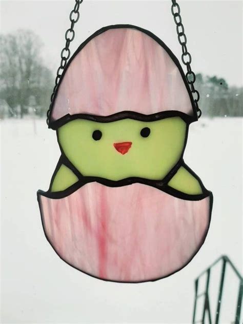 Stained Glass Easter Chick And Egg Suncatcher Etsy Stained Glass Patterns Free Stained
