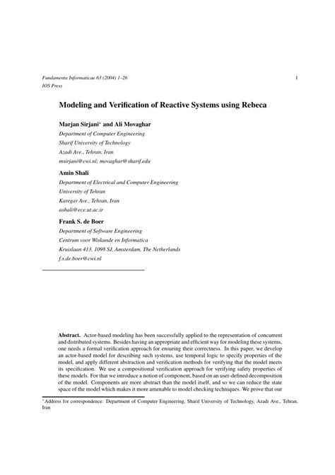 Pdf Modeling And Verification Of Reactive Systems Using Rebeca