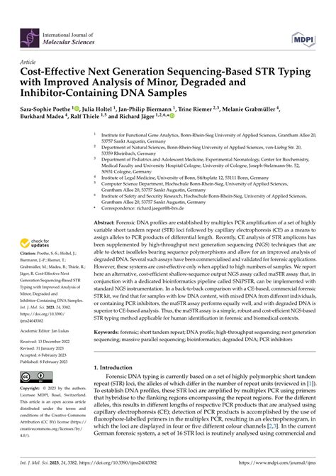 PDF Cost Effective Next Generation Sequencing Based STR Typing With Improved Analysis Of Minor