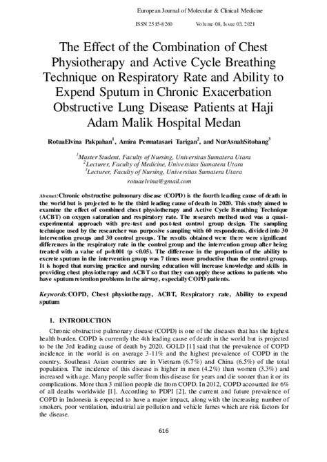 Pdf The Effect Of The Combination Of Chest Physiotherapy And Active Cycle Breathing Technique