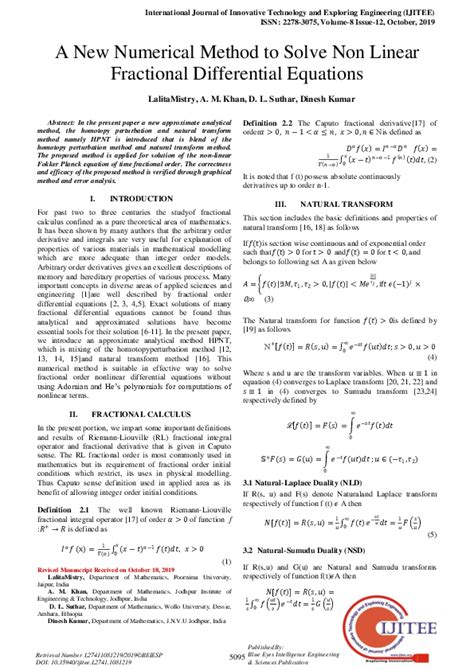Pdf A New Numerical Method To Solve Non Linear Fractional Differential Equations