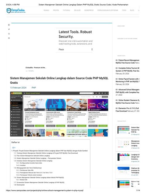 Sistem Manajemen Sekolah Online Lengkap Dalam Php Mysql Gratis Source Code Kode Perkemahan Pdf