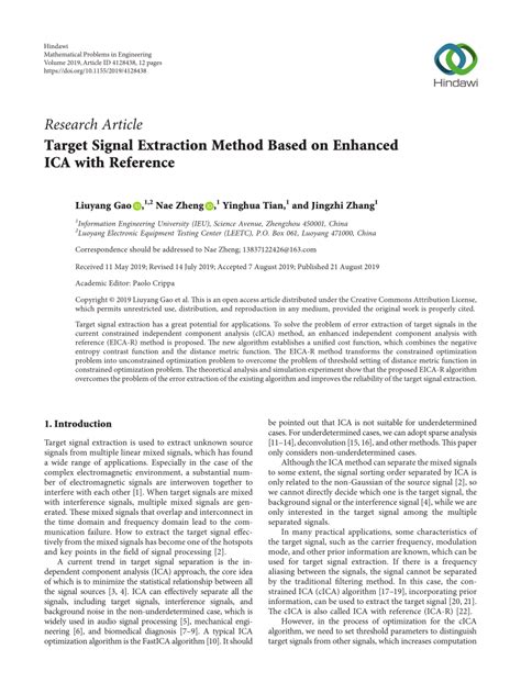 Pdf Target Signal Extraction Method Based On Enhanced Ica With Reference