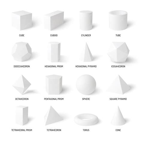 기본 3d 모양 흰색 배경 벡터 일러스트 레이 션에 고립 된 실린더 구 콘 큐브 튜브 사면체의 현실적인 흰색 세트 무료 벡터