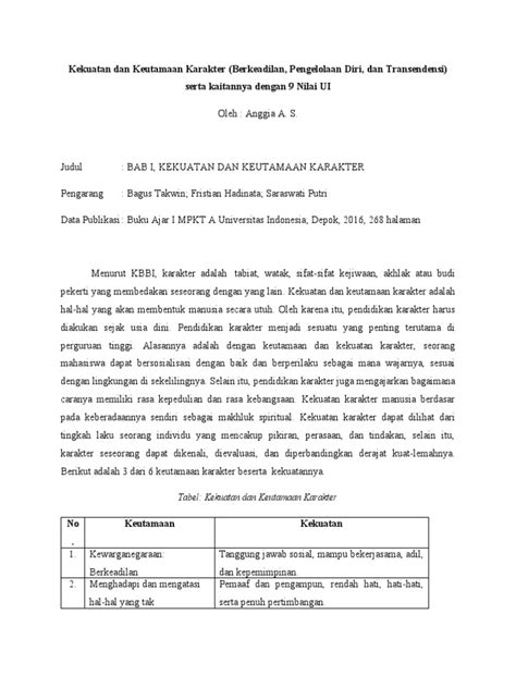 Ltm 1 Kekuatan Dan Keutamaan Karakter Berkeadilan Pengelolaan Diri