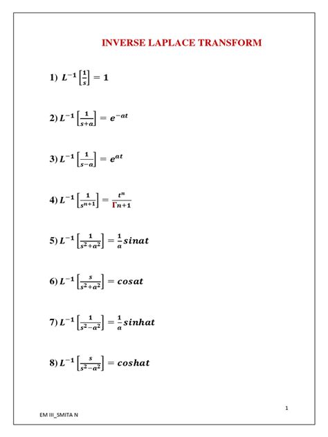 Summary Of Module 2 Inverse Laplace Transform Pdf