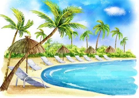 عکس استوک کیفیت بالای بک گراند کارتونی دریا و ساحل کد فایل 8190781