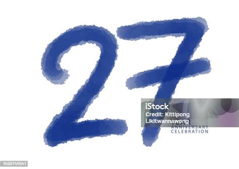 27 주년 기념 축 하 블루 컬러 로고 타입 벡터 27 숫자 디자인 27 번째 생일 초대장 로고 번호 디자인 벡터 일러스트 블루 로고 브러시 스트로크 그림 2023년에 대한